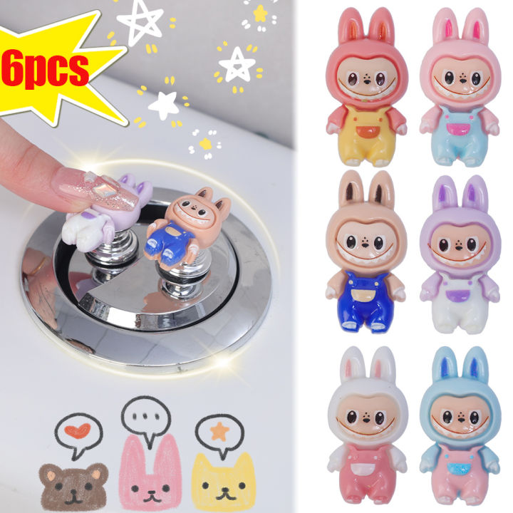 6/4 Pcs Multipurpose Handle Toilet Press Button Cartoon Labubu Press ...