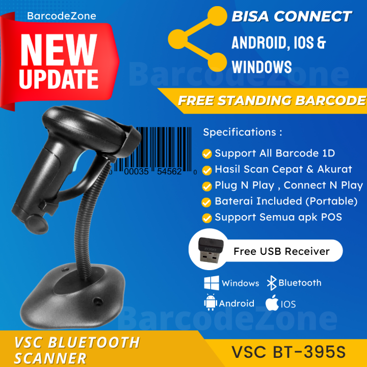 WIRELESS BLUETOOTH BARCODE SCANNER VSC BT-395S (Android,IOS) +2.4G RECEIVER | Lazada Indonesia