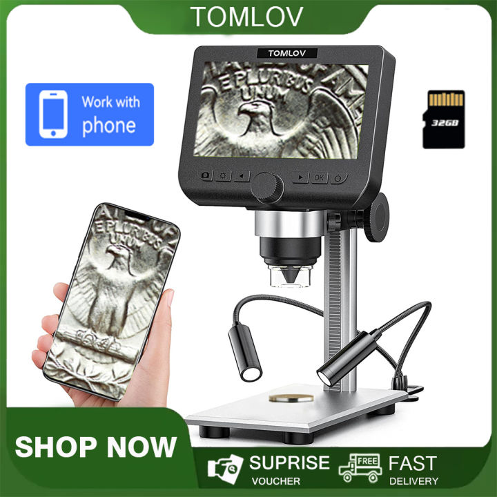 TOMLOV DM4 Pro WIFI Digital Microscope with Gooseneck Lights 32GB, DM4 ...