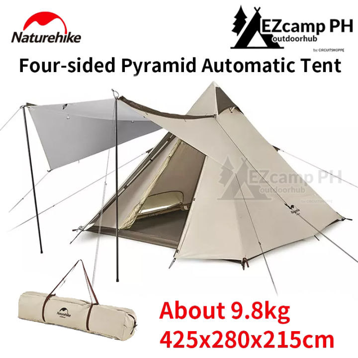 Naturehike Four-Sided Automatic Pole Pyramid Camping Tent 2 Door and ...