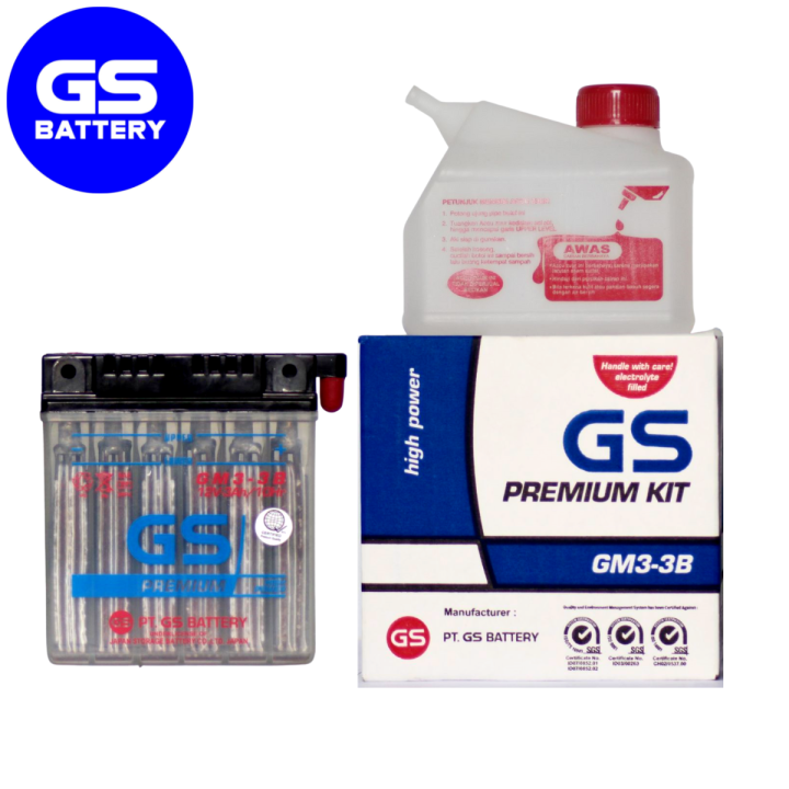 GS Motorcycle Battery GM3-3B (YB3L-A) with solution kit for SUZUKI ...