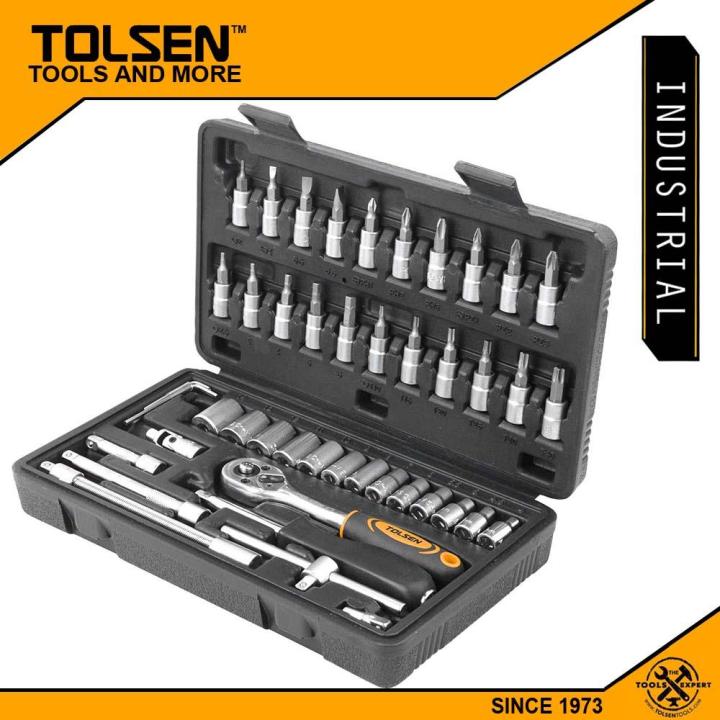 Tolsen 46PCS Socket Rachet Wrench Set (1/4" Drive) 15138 Industrial ...