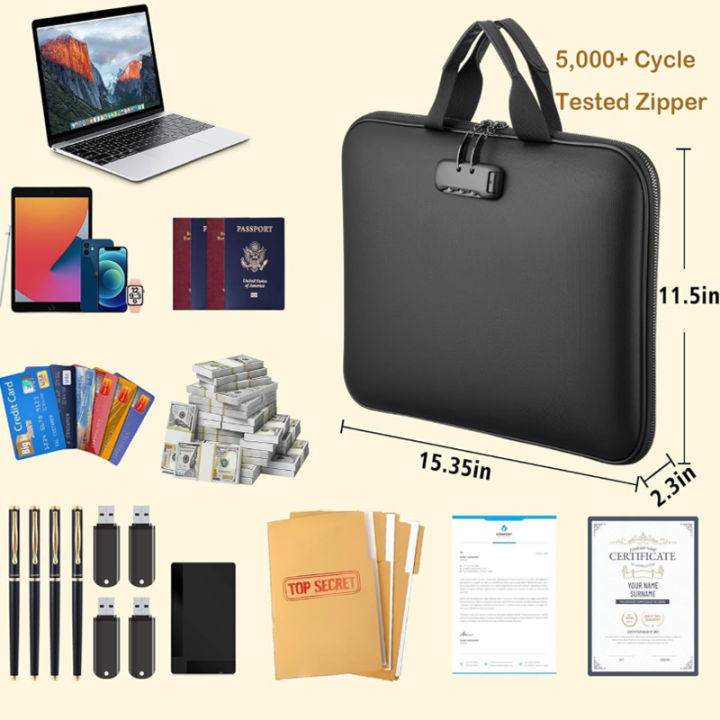 Fireproof Document Bag With Lock Large Size Storage Pouch Organizer 3 ...