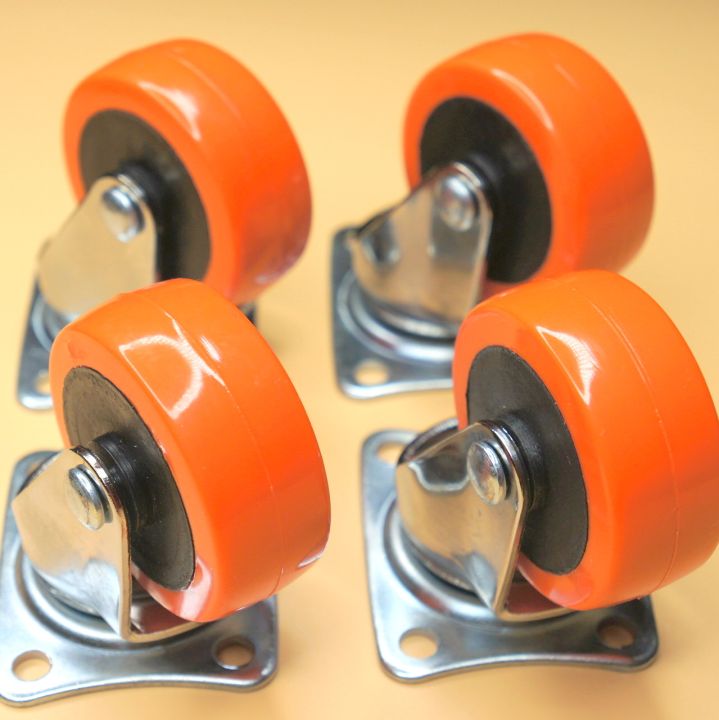 POSC.(1 ชุด 4 ล้อ) ล้อยางPU.สีส้ม ขนาด 2 นิ้ว แบบแป้นหมุน 360 องศา รุ่นไม่มีเบรค เงียบลื่น เสียง ...