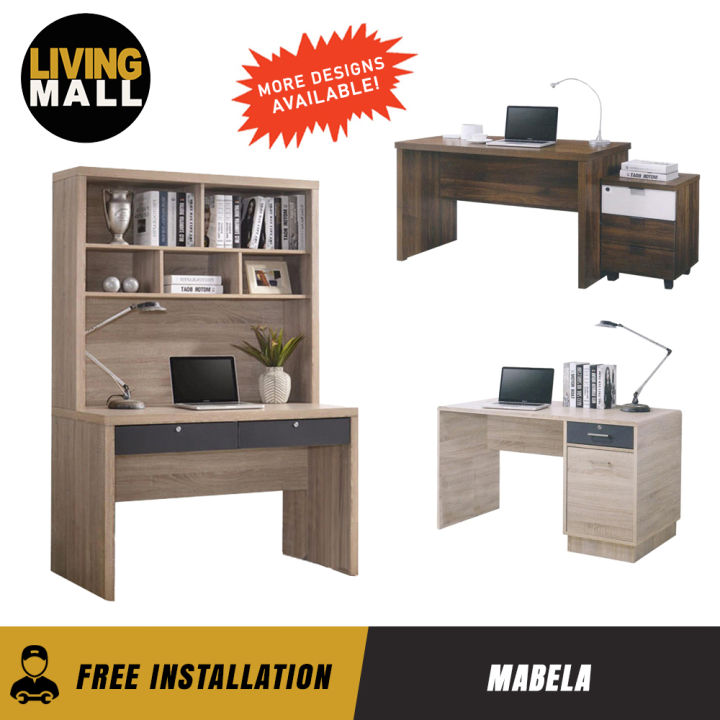 LIVING MALL Mabela Computer Working Study Desk With Shelf in 5 Designs ...