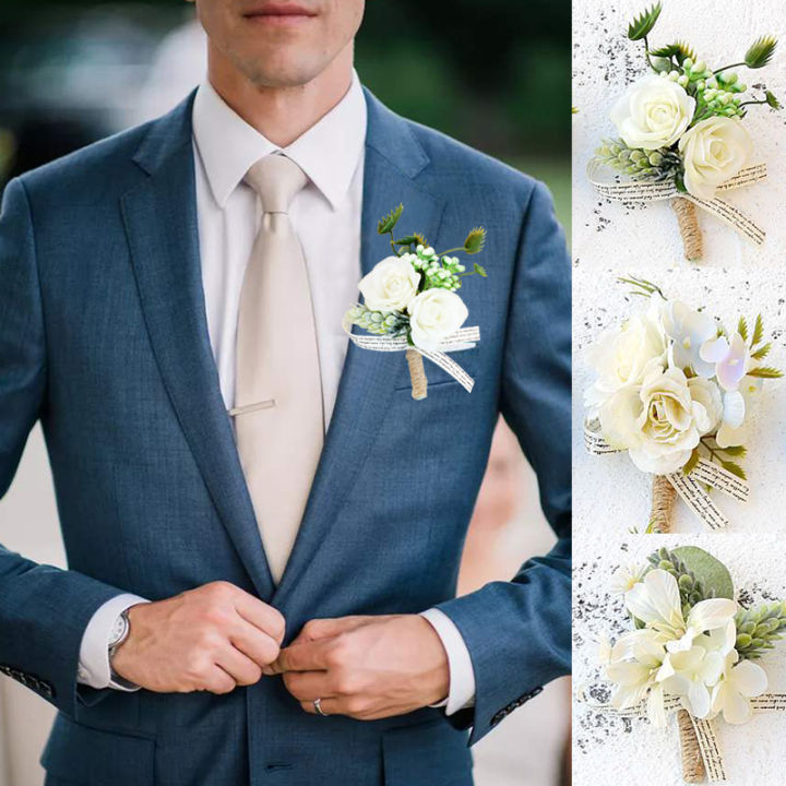 U2Y7 1Pcs Groom Wedding Flowers Corsage Boutonniere Bouquet Artificial ...