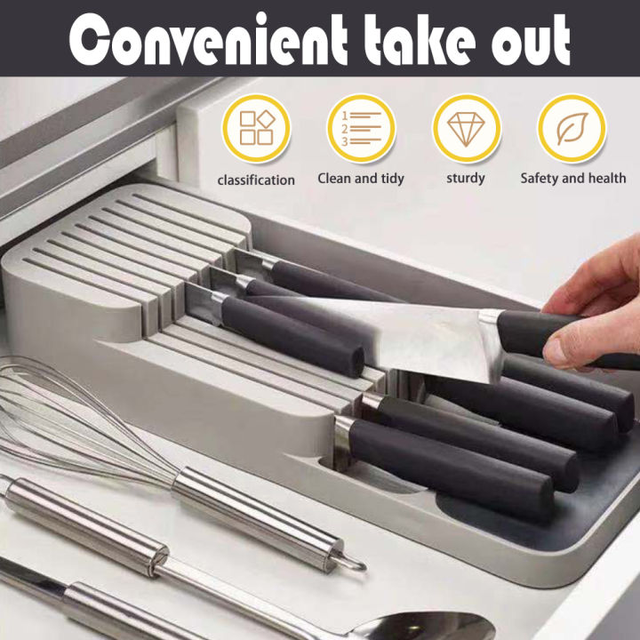 Drawer Store Knife Organiser Tray Plastic Knife Holder Knives Utensil ...