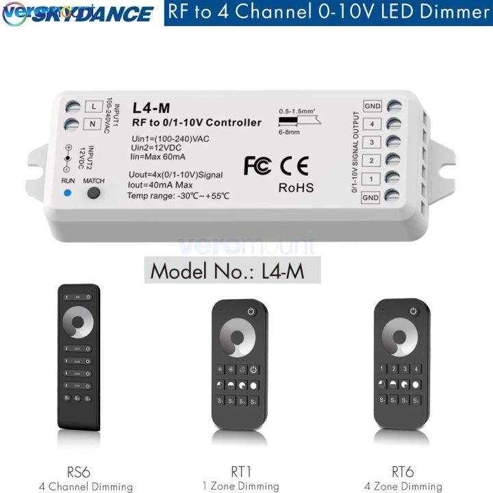 Skydance L4-M 0-10V LED Dimmer 2.4G RF Wireless Touch Remote Control 4 ...