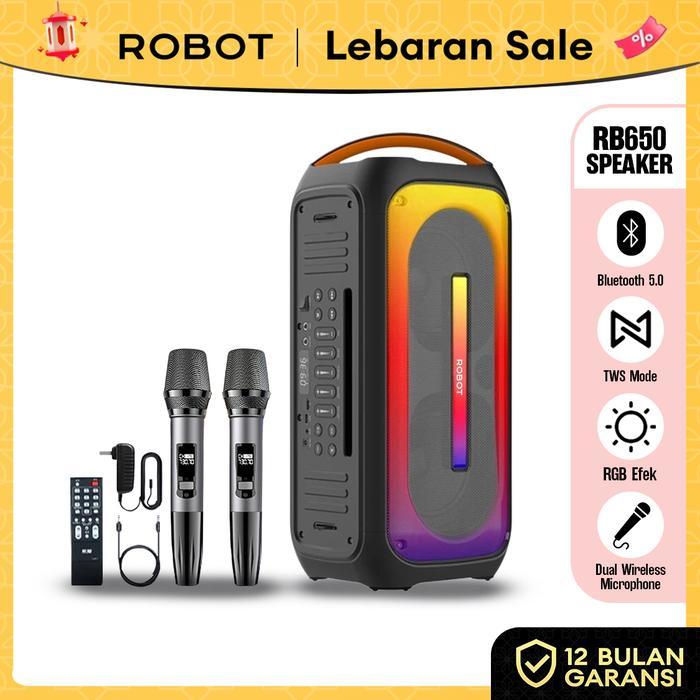 Speaker Karaoke ROBOT RB650 RGB Daya 50W Bluetooth 5.0 TF USB 3.5mm AUX ...