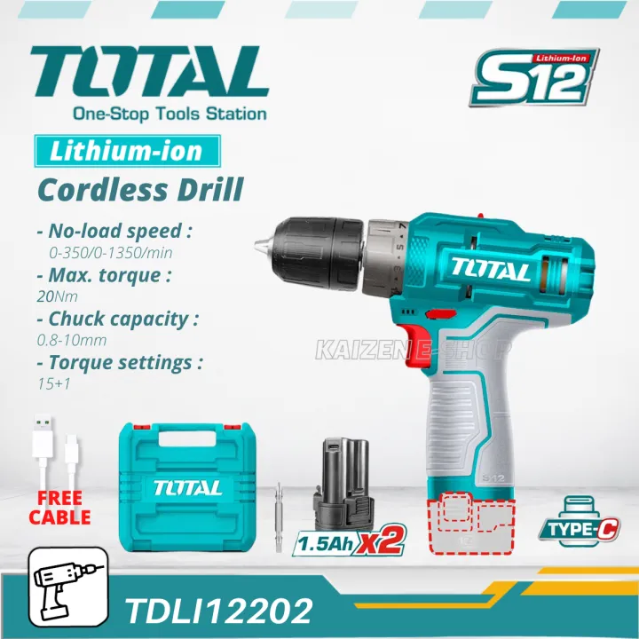 TOTAL TDLI12202 S12 12V Li-ion Cordless Drill ( Replacement Model ...