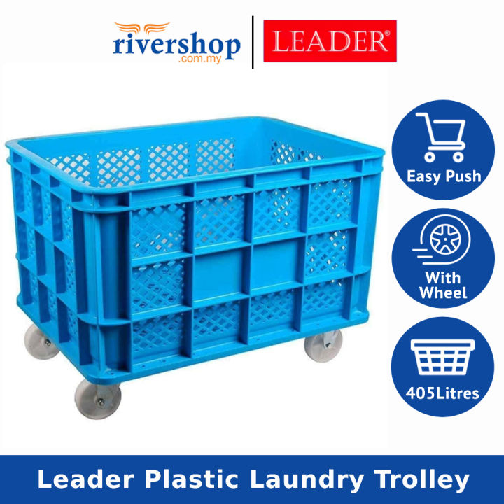 Leader 405Litres Plastic Laundry Trolley Basket Storage 405L with 4 ...