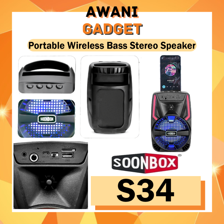 SOONBOX S34 Bluetooth Speaker Portable Wireless Speaker Bass Stereo Karaoke Speaker RGB Wireless ...