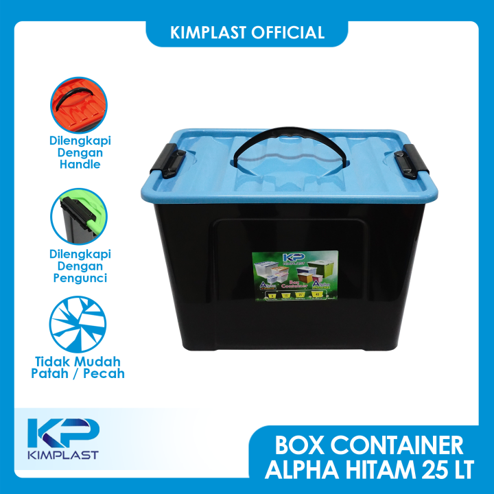 KIMPLAST BOX Container 25 liter Hitam / Dengan Pegangan Handle / Box ...