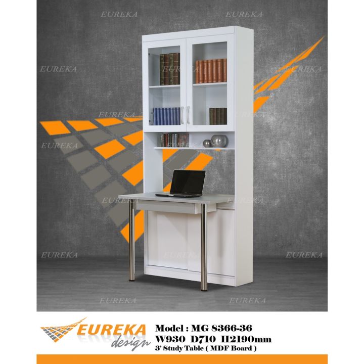 EUREKA 3ft Study Computer Table Book Shelf Sliding / Meja Almari 8367/ ...