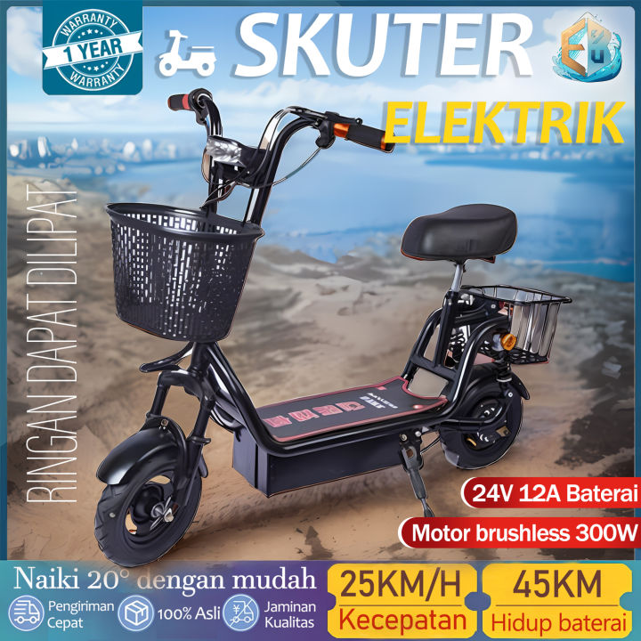 Skuter Elektrik Motor brushless 300W / 25km/h Remaja Portabel Scooter ...