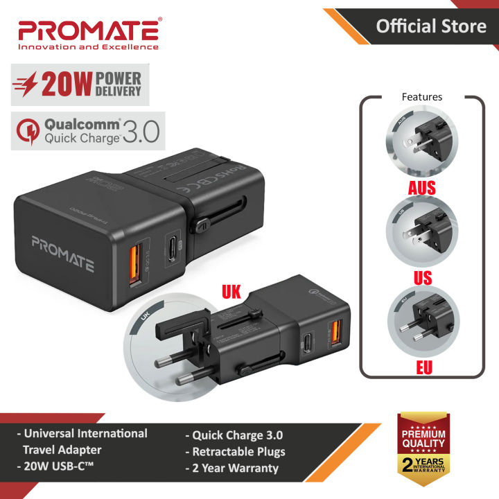 Promate Universal Travel Adapter Compact Lightweight Mini 20WPD Power ...
