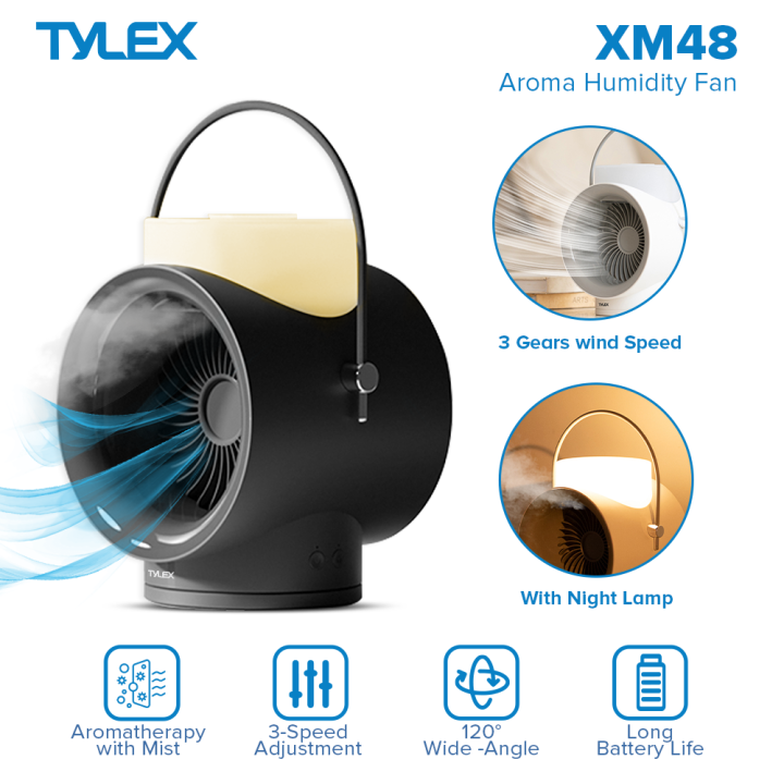 TYLEX XM48 Portable Aroma Humidity Fan 350mL Dual Misting Aromatherapy ...