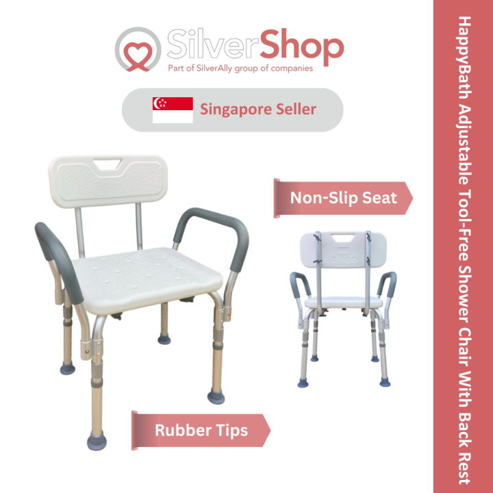 Shower Chair With Back Rest Lightweight, Adjustable Height, Non-Slip ...