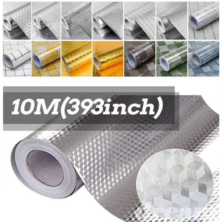 10M Kitchen Oil-proof Wallpaper Aluminum Foil Waterproof Stickers ...