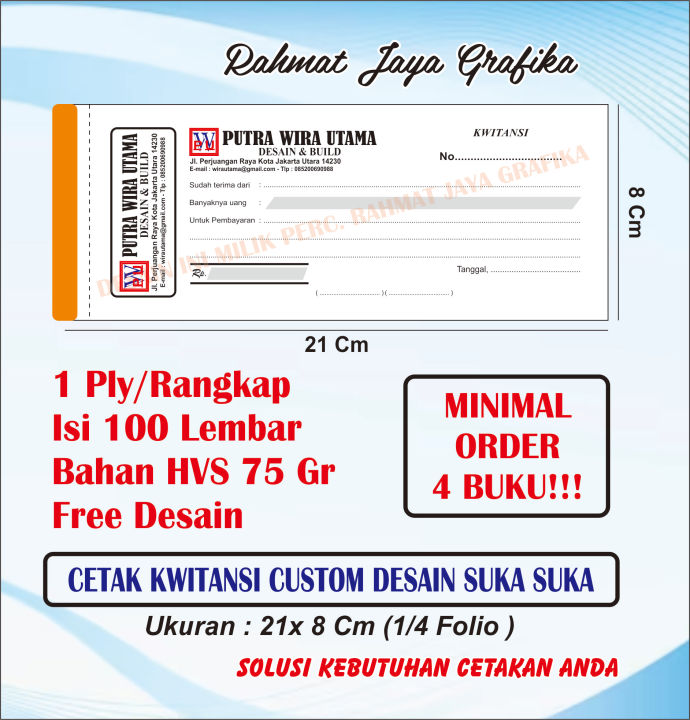 Cetak Kwitansi Custom 1Ply Isi 100 lembar (MINIMAL ORDER 4 BUKU ...