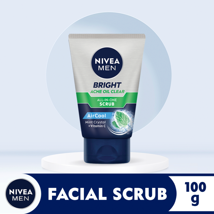 Nivea Men Bright Acne Oil Clear All-in-One Scrub 100g Aircool Mint ...
