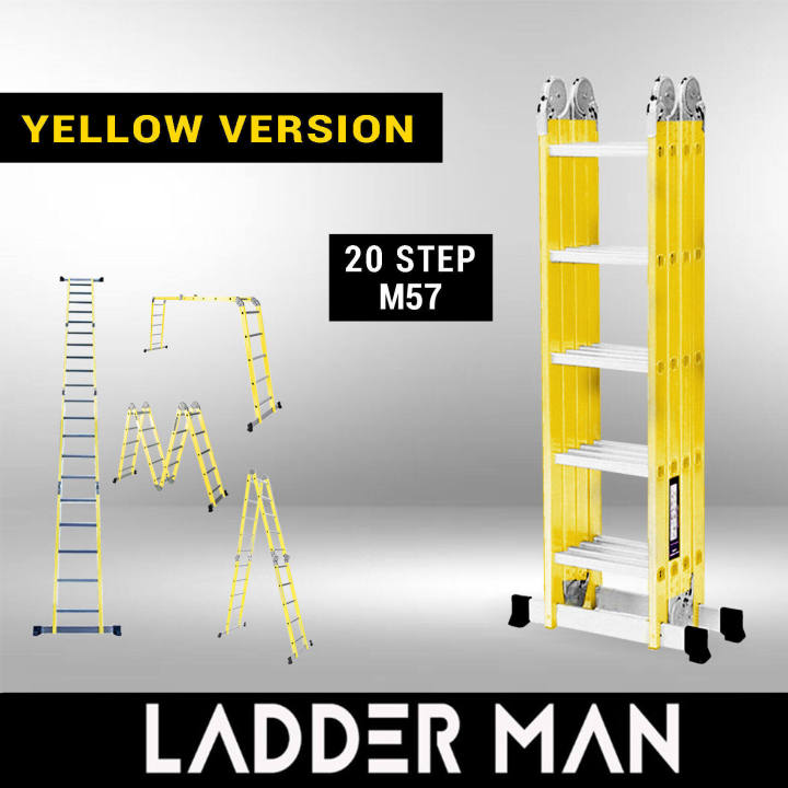 YELLOW M57 20 STEP 5.7M MULTIPURPOSE ALUMINIUM LADDER | Lazada