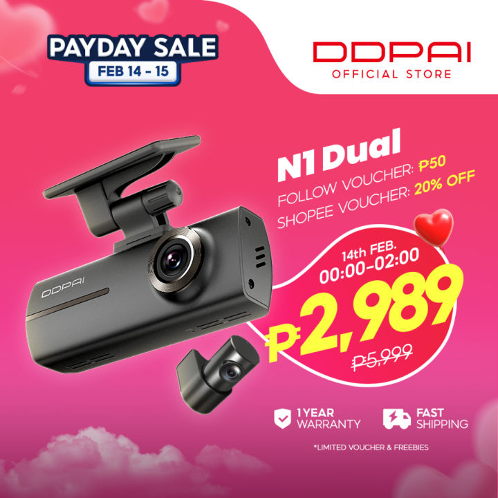 DDPAI N1 Dual Dash Cam 1296P Full View HD 135° Night Vision 24 Hours ...