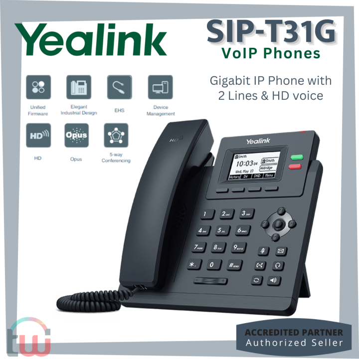 YEALINK IP Desk Phones SIP-T31G Gigabit Entry Level with 2 Lines HD ...