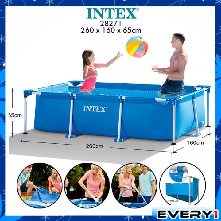 INTEX 4 Sizes Rectangular Frame Pool Set Family Large Outdoor Swimming ...