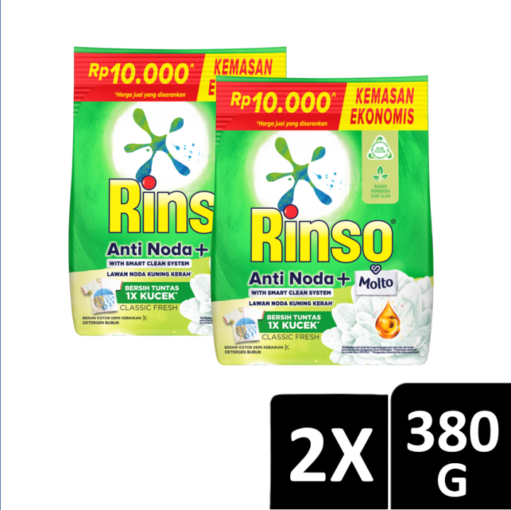 Rinso Molto Anti Noda Detergen Bubuk Classic Fresh 380g x2 | Lazada ...