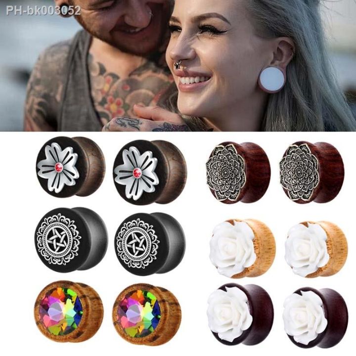 2pcs Flower Wood Ear Plug And Tunnel Flesh 6-20mm Life Tree Wood Ear ...