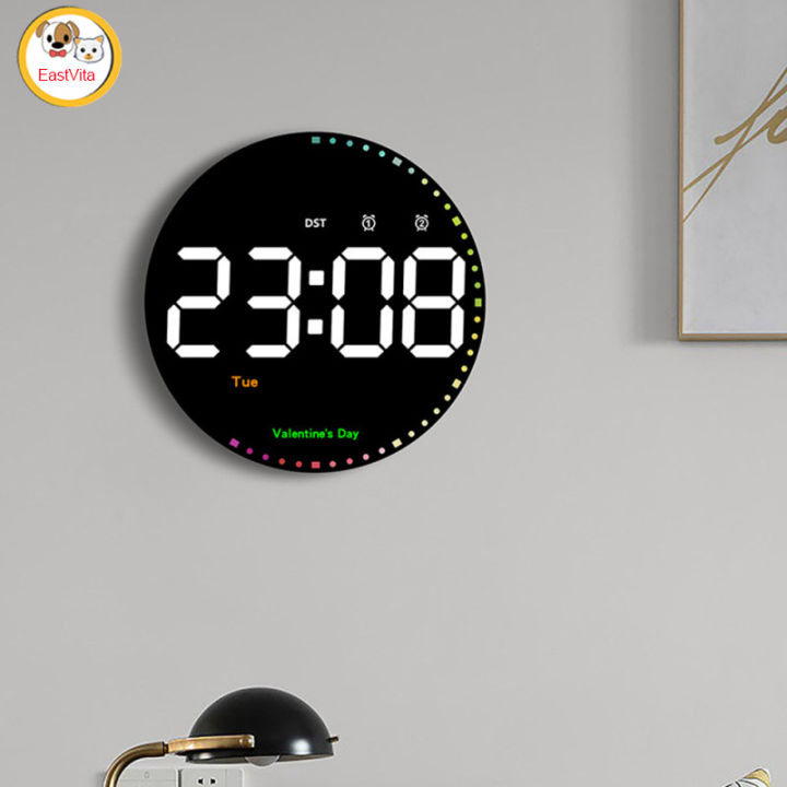 10-inch Led Round Digital Wall Clock With Remote Control 10 Levels Brightness Alarm Clock For ...