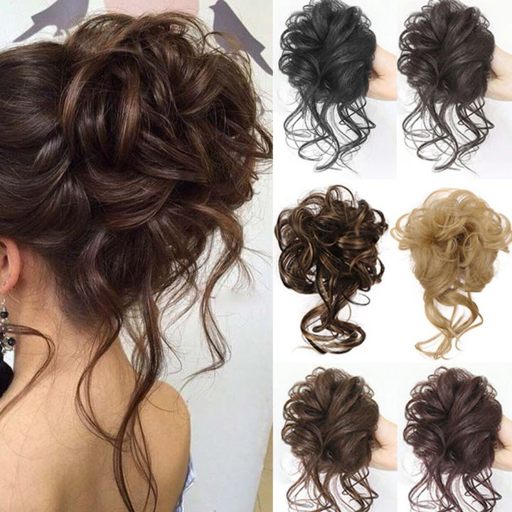 [YAN K] Korean Messy Curly Meatball Hair Bun Wig Elastic Band Natural ...