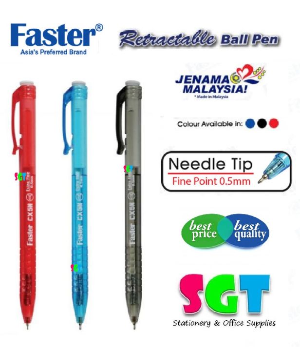 FASTER Retractable Ball Pen 0.5mm ( Black / Blue / Red ) - 1 Unit | Lazada
