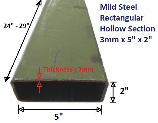 Mild steel RHS Rectangular Hollow Section 5" x 2" x 3.0mm Length 2 feet ...