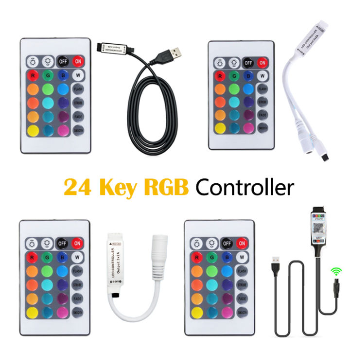 DC 5V 12V 24 Key LED IR RGB Wireless Remote Dimmer Controller USB Led Strip Lights Controler ...