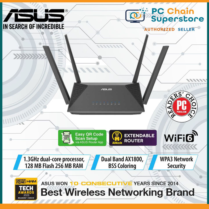 ASUS RT-AX52 AX1800 Dual Band WiFi 6 Extendable Router - Instant Guard ...