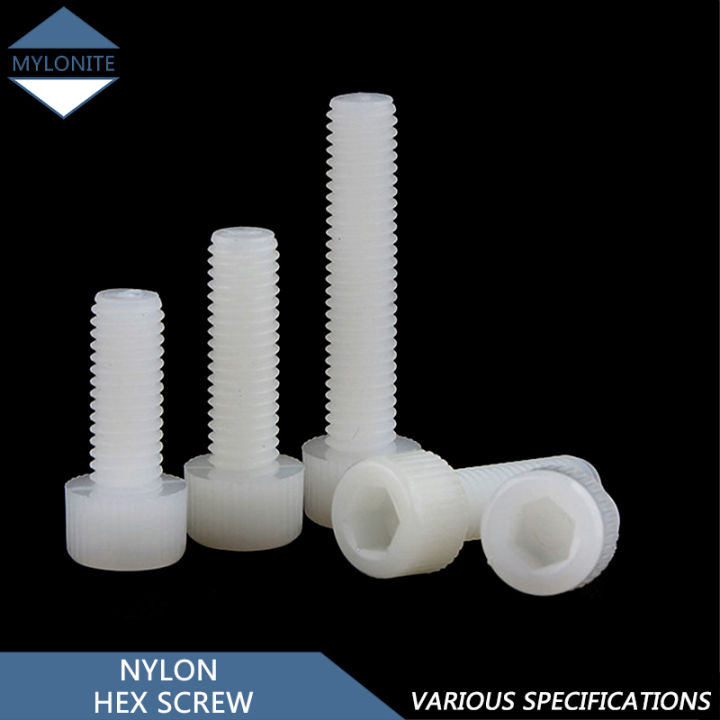 สกรูหมวกซ็อกเก็ตหกเหลี่ยมไนลอนสีขาวพลาสติก M3 M6 M5 M8สกรูหกเหลี่ยมสลักเกลียวยาว5-60มม. ...