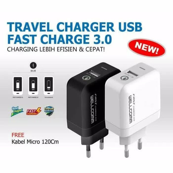 FAST CHARGER WELLCOME 3A 1 PORT PLUS CABLE | Lazada Indonesia