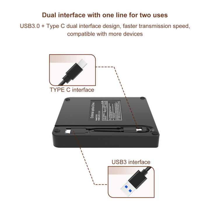 External DVD Drive USB 3.0 Portable DVD VCD RW Player Type C Writer ...
