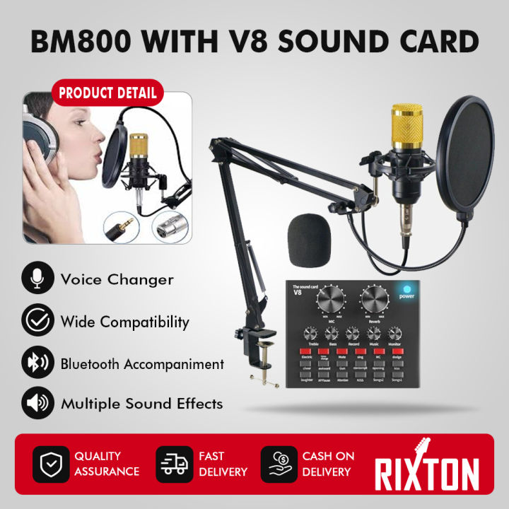 RIXTON Bm-800 Microphone Full Set Condenser V8 Soundcard BM-800 ...