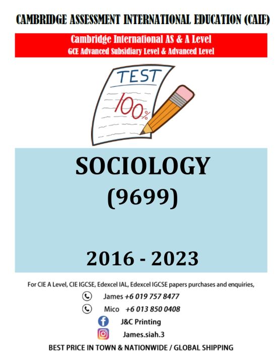 Cambridge A Level yearly SOCIOLOGY 9699 2016 - June 2023 (PAPER 1,2,3,4 ...