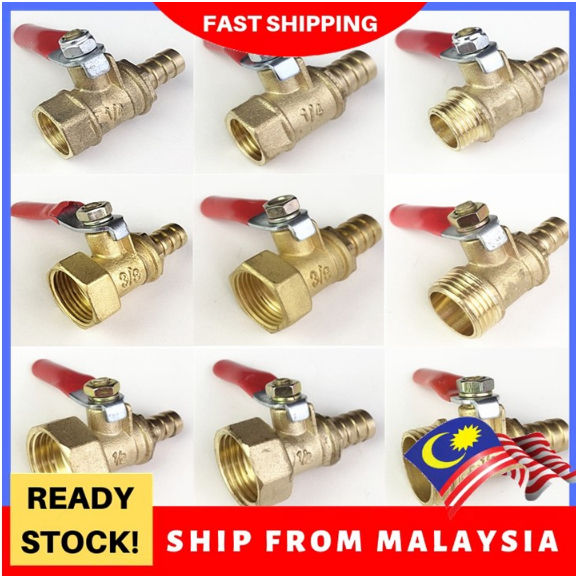 1/4" 3/8" 1/2" Brass Barbed Ball Valve 8mm 10mm (M.stock) Barb Copper ...