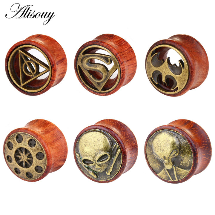 Alisouy 2 PC New Wood Copper Ear Plugs Gauges Earrings Women Men Flesh ...