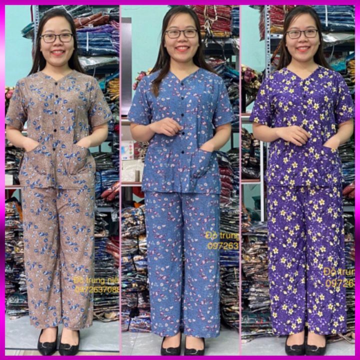 Bộ Đồ Thun Lạnh Áo Bà Ba Tay Cộc Quần Dài Cho Người già | Lazada.vn