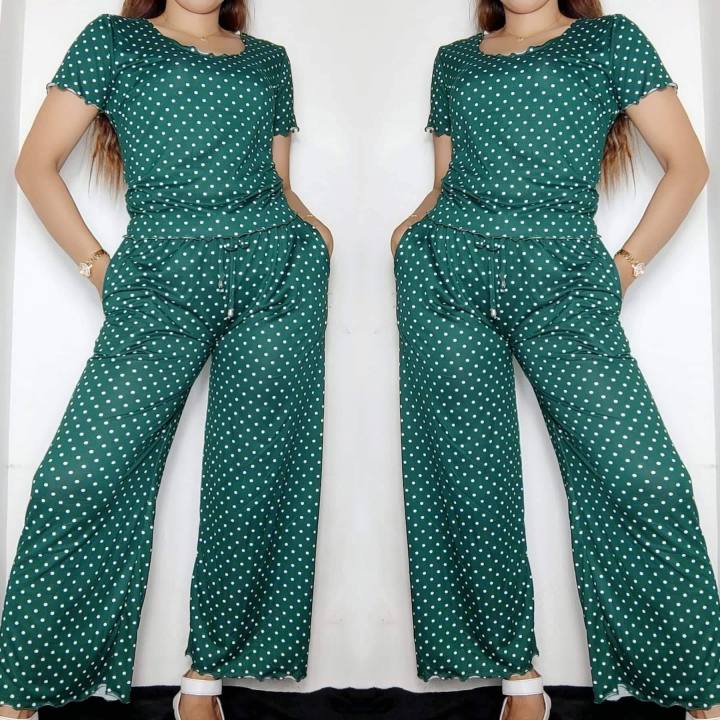 Chic Striped and Polka Blouse and Pants Terno Set for Women - Fits up to XL WITH 2 SIDE POCKET ...
