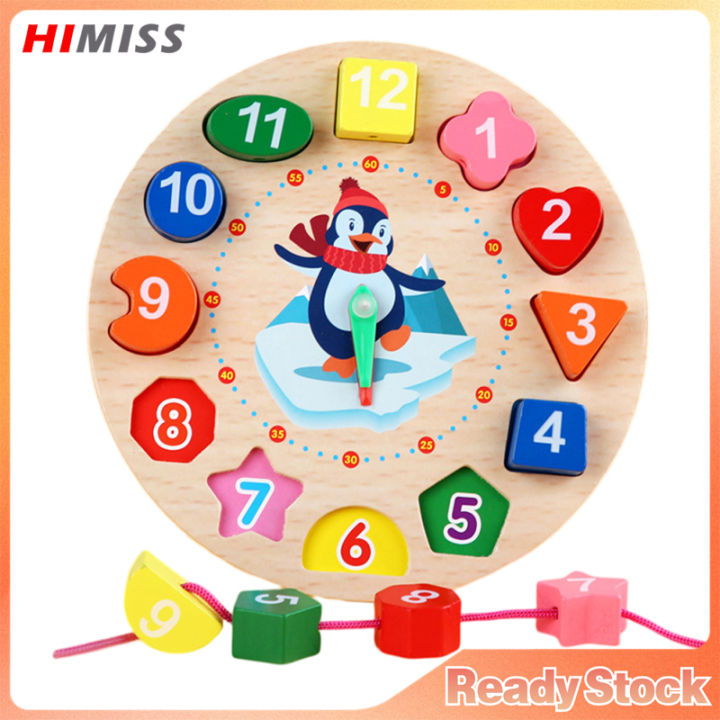 HIMISS Wooden Clock Puzzles Time Learning Shape Sorting Color Game ...