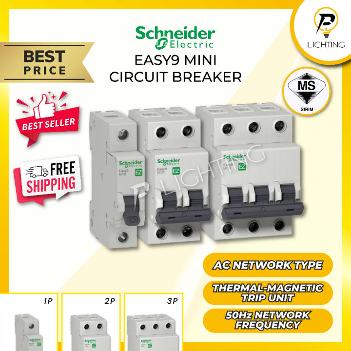 SCHNEIDER Easy9(6Ka)6A 10A 16A 20A 32A 1Pole / 2Pole MCB 6kA SIRIM APPROVED Miniature Circuit ...