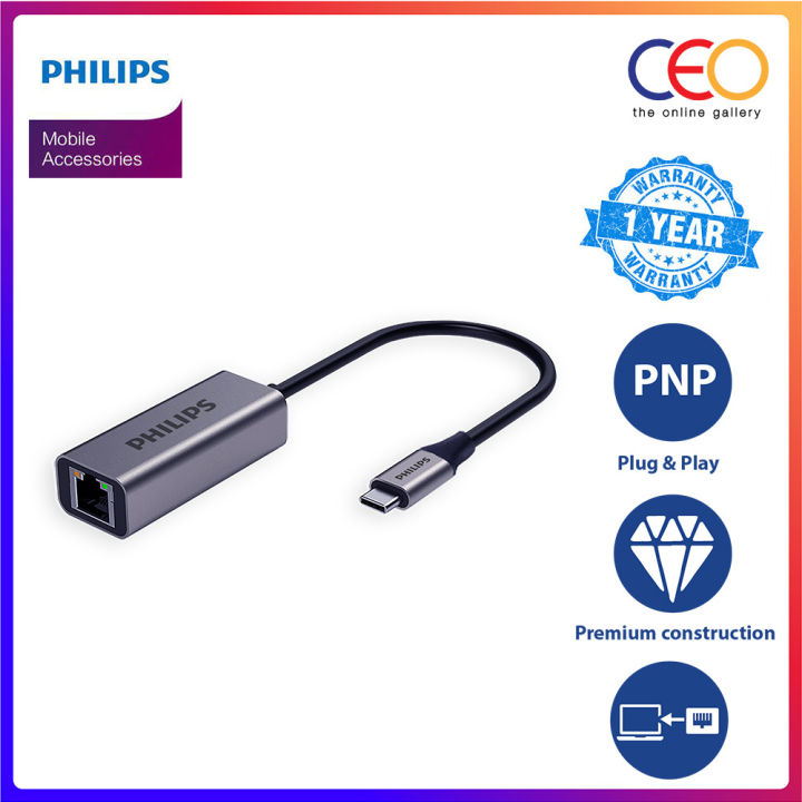 Philips USB Type-C Male to Ethernet LAN Female Port Adapter RJ45 ...