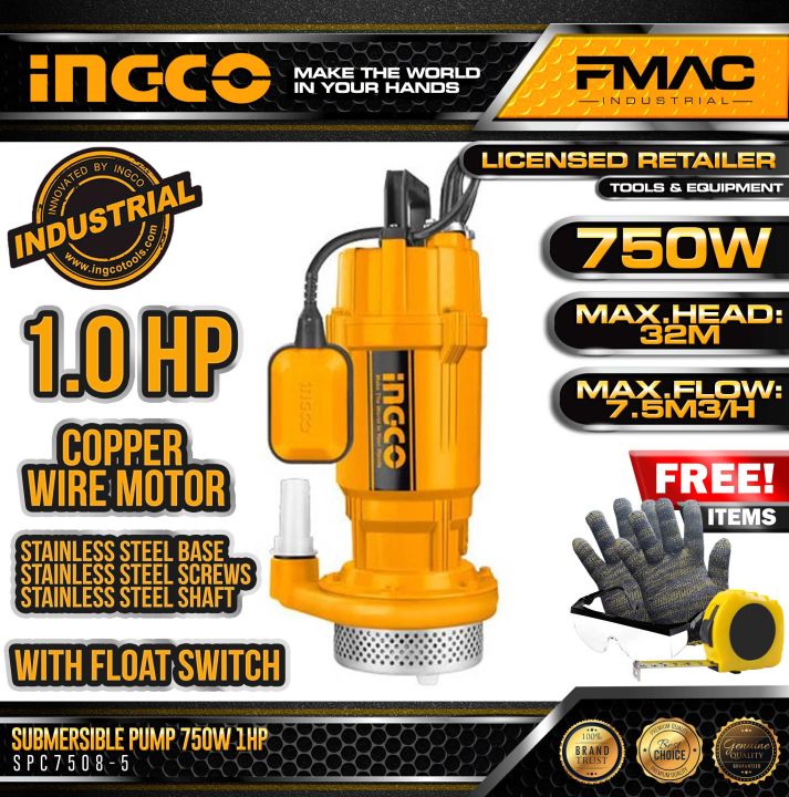 INGCO Industrial Submersible Pump Stainless Steel Base 750W 1HP SPC7508 ...